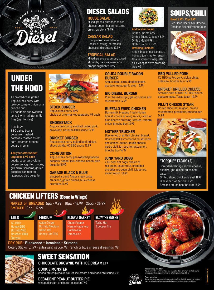 Menu | Diesel Garage and Grill