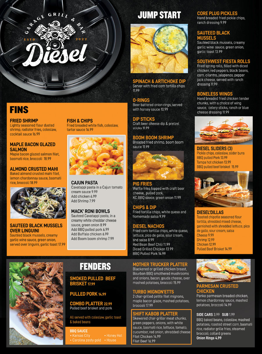 Menu | Diesel Garage and Grill